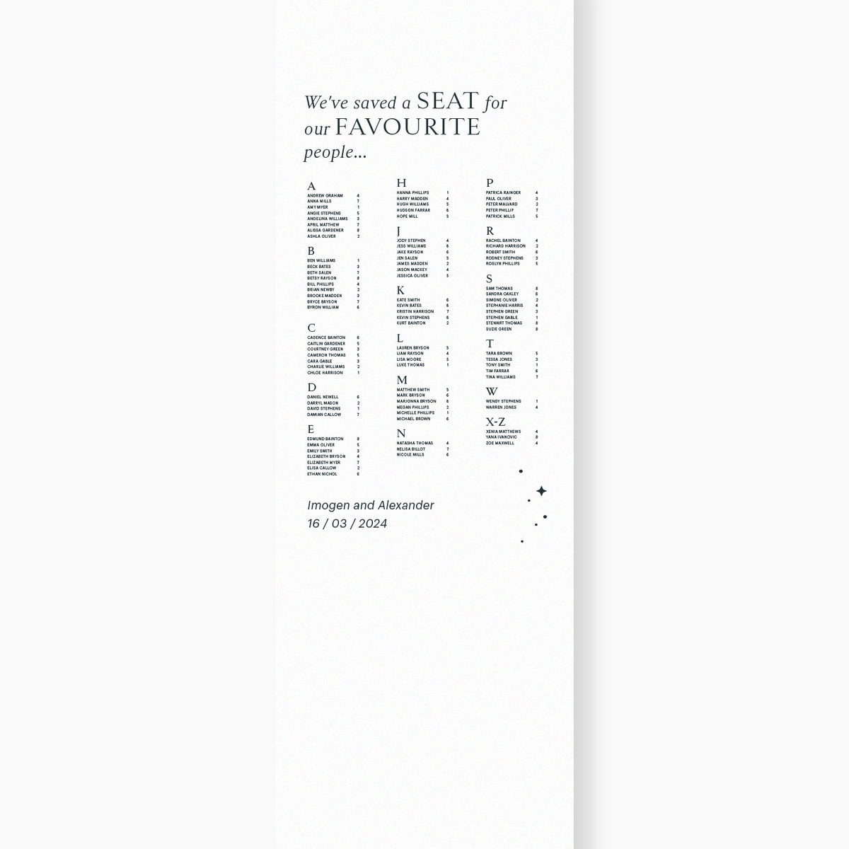 Luna Fabric Seating Chart – Peppermint Press