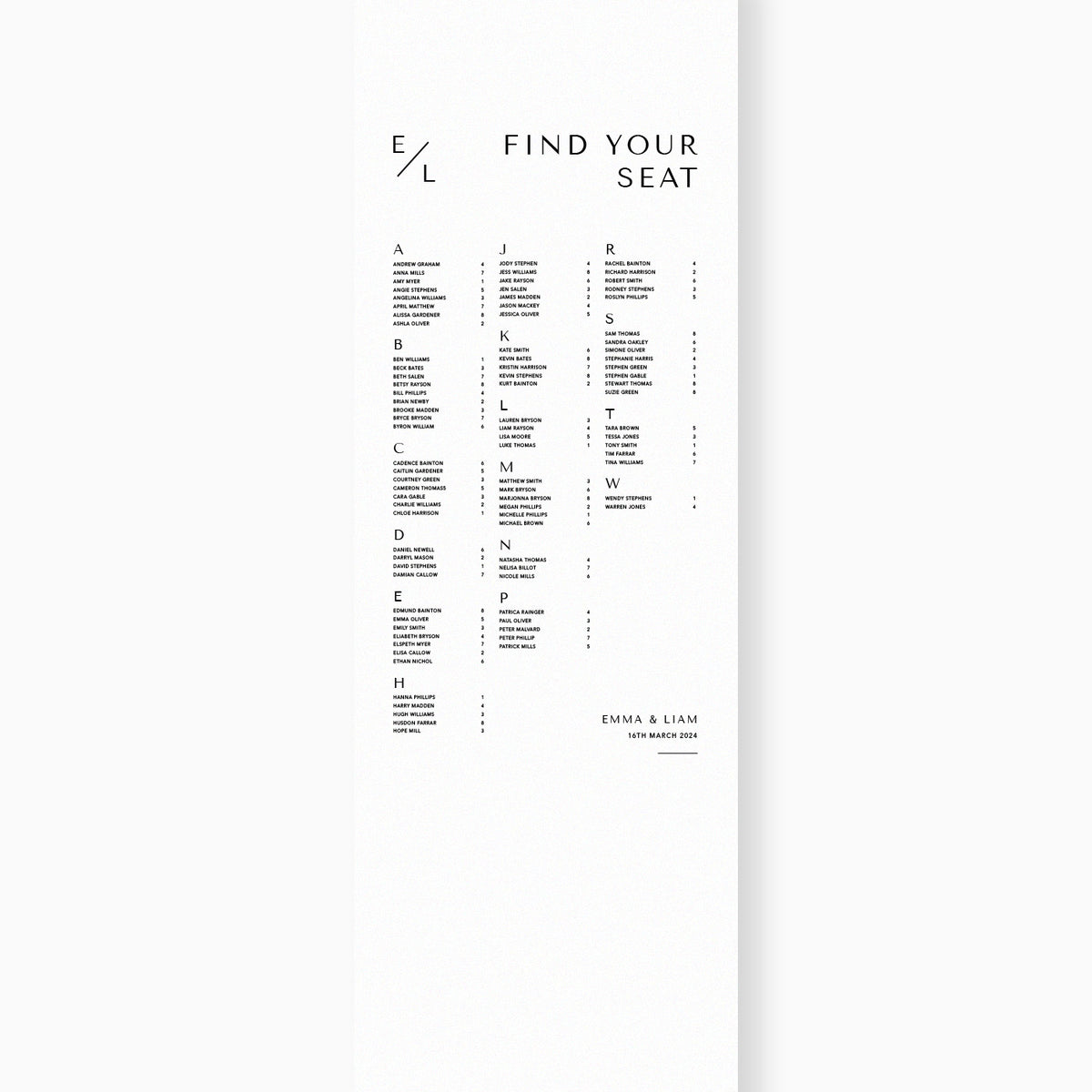 Melbourne Fabric Seating Chart – Peppermint Press