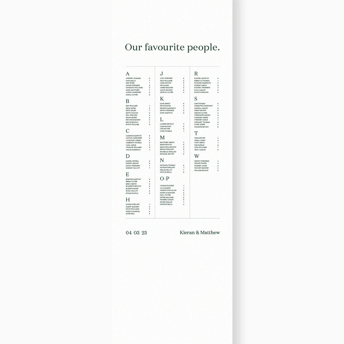 Narrative Fabric Seating Chart – Peppermint Press