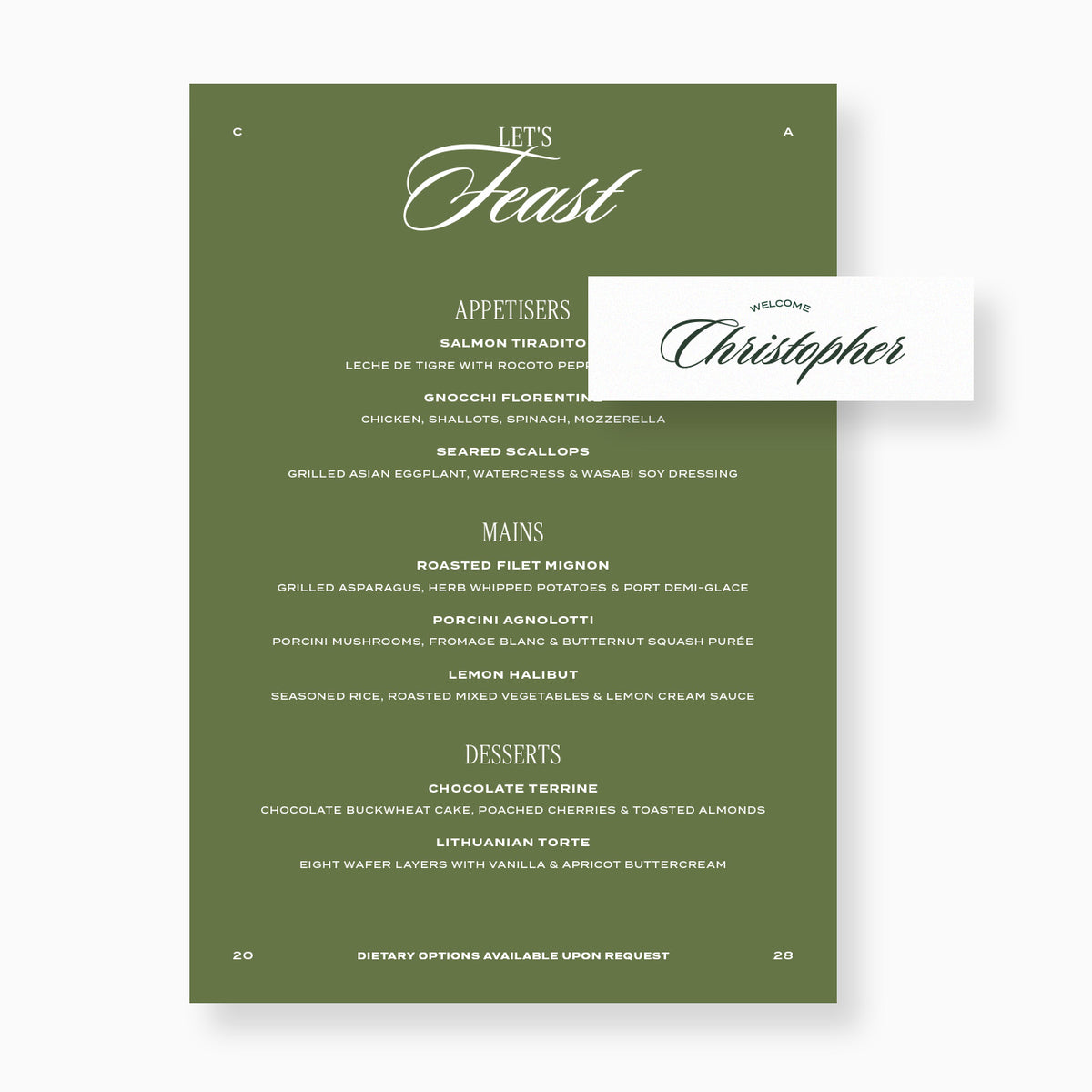 Heritage A5 Menu and Place Card Package – Peppermint Press