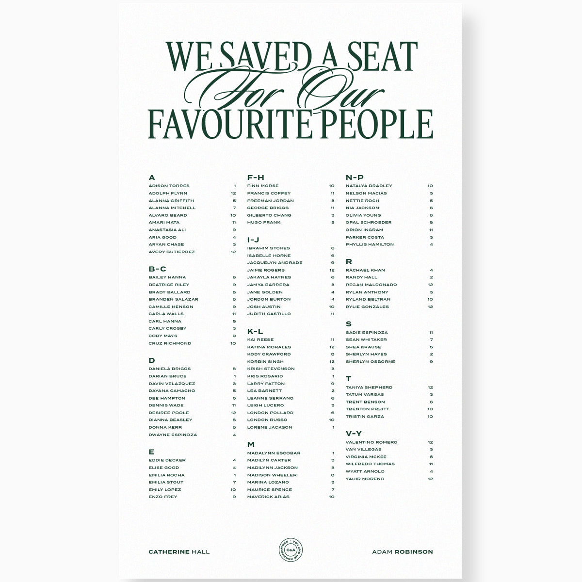 Heritage Seating Chart – Peppermint Press