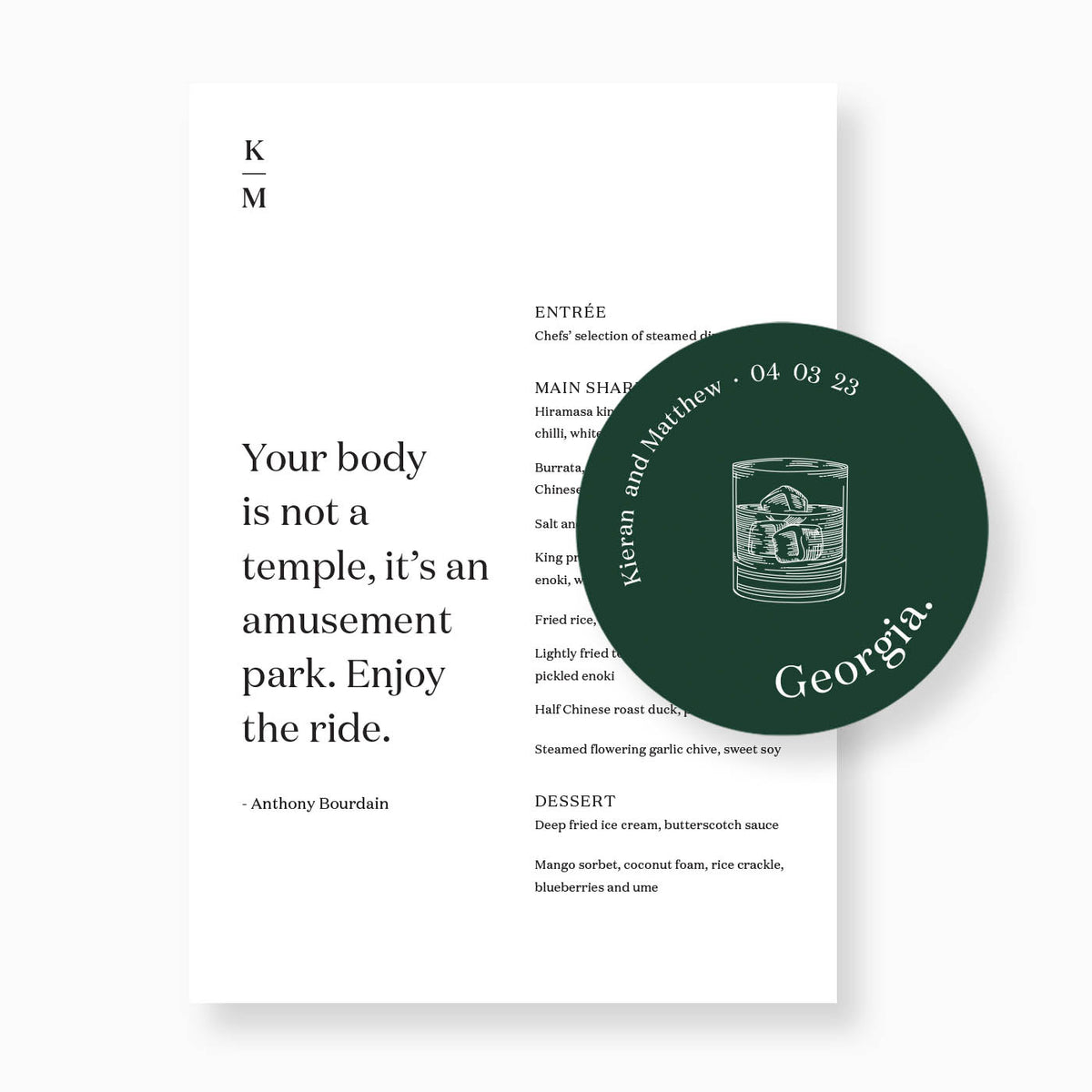 Narrative Menu and Place Card Coaster Package – Peppermint Press