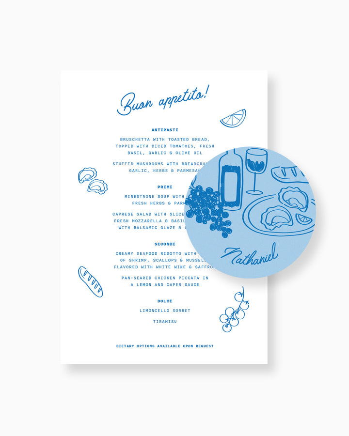 Amalfi Menu and Place Card Coaster Package – Peppermint Press
