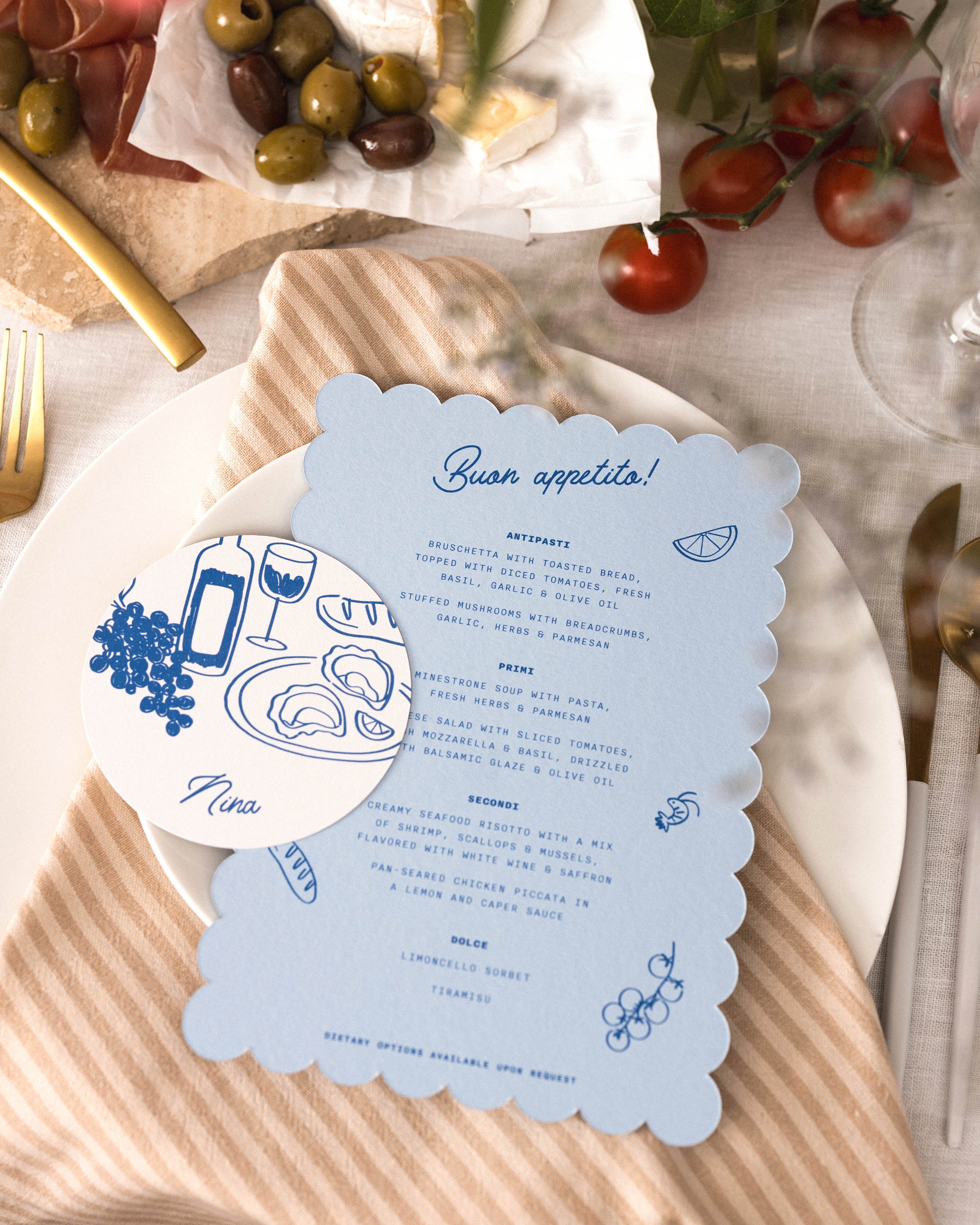 Amalfi Menu and Place Card Coaster Package – Peppermint Press
