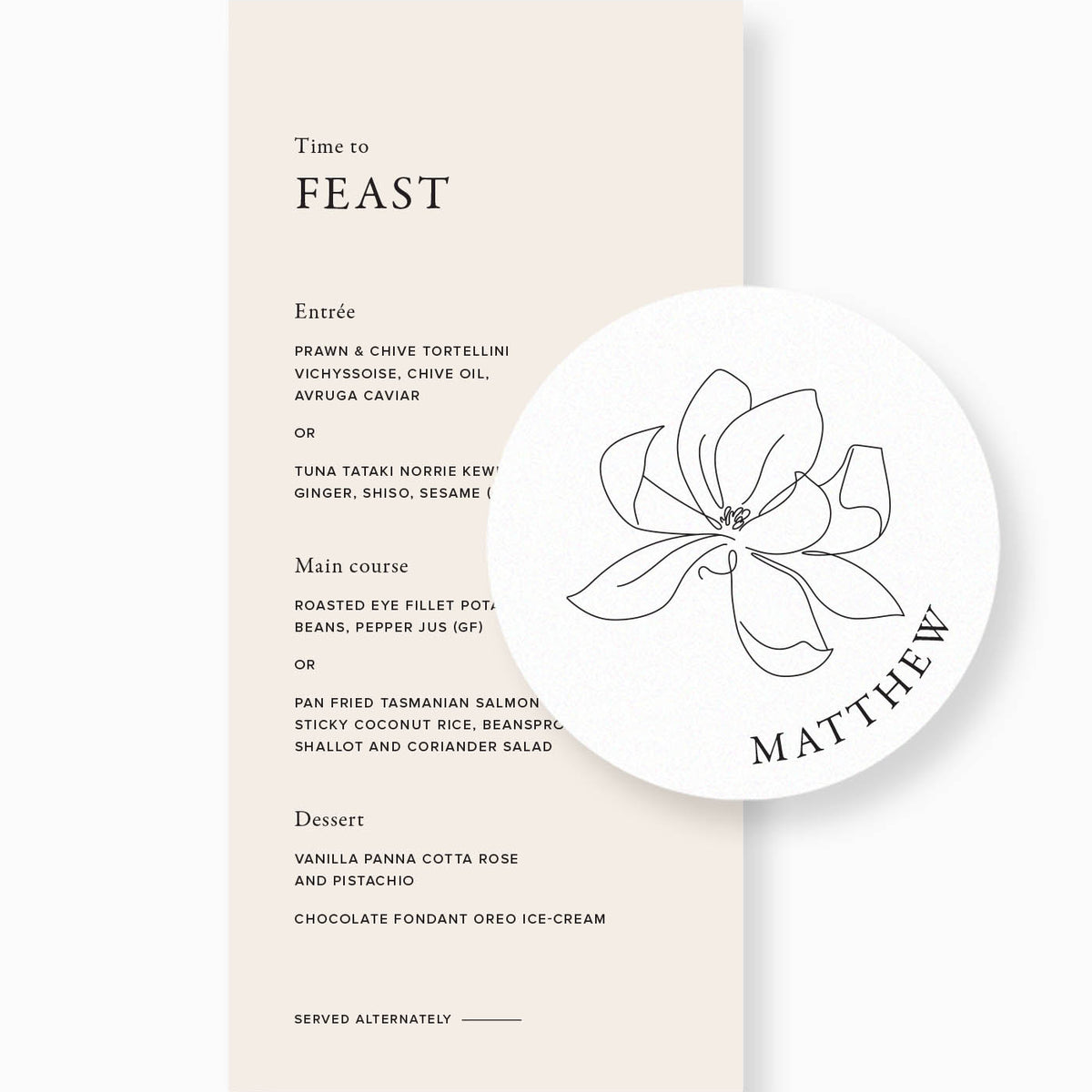 Magnolia Menu and Place Card Coaster Package – Peppermint Press