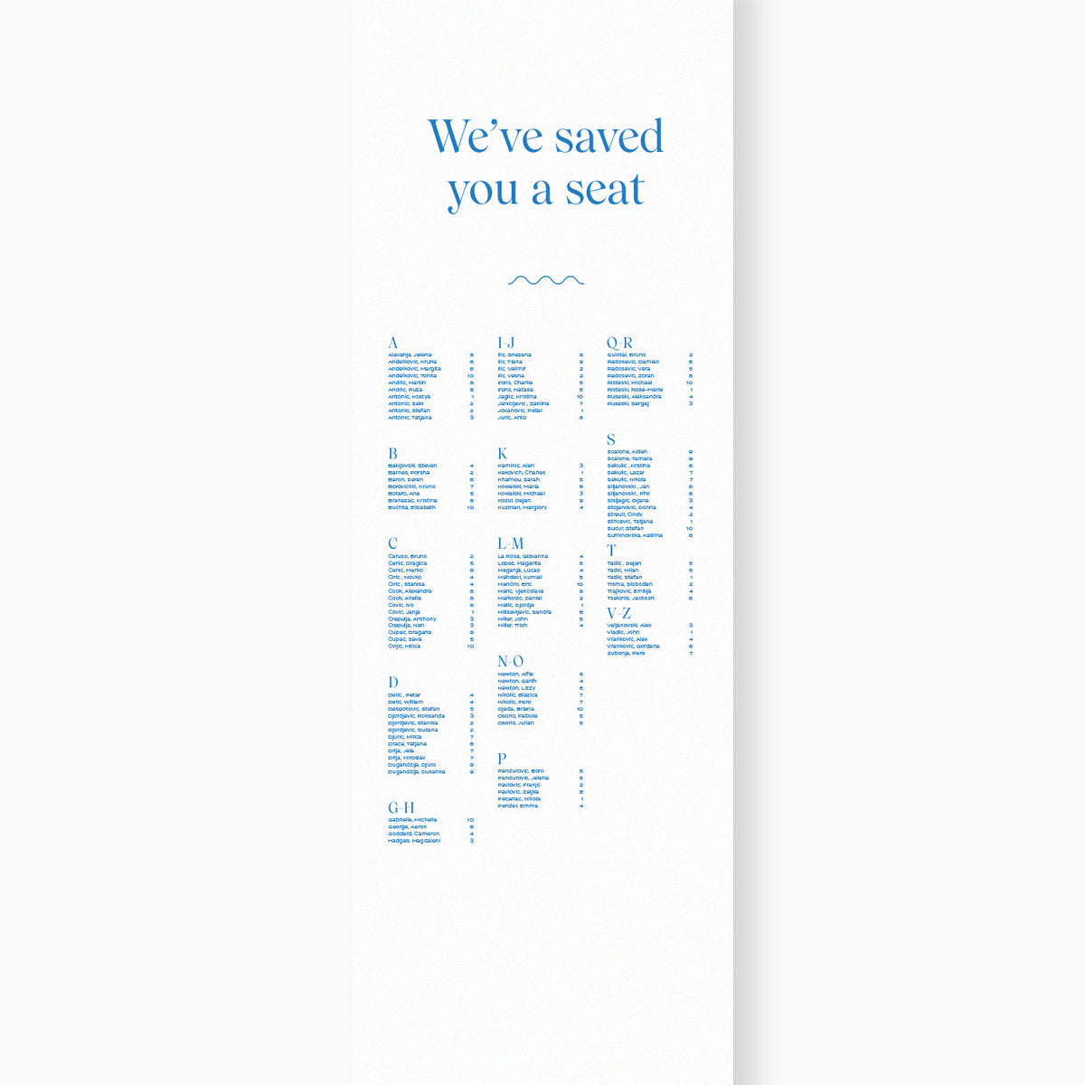 Wave Fabric Seating Chart – Peppermint Press